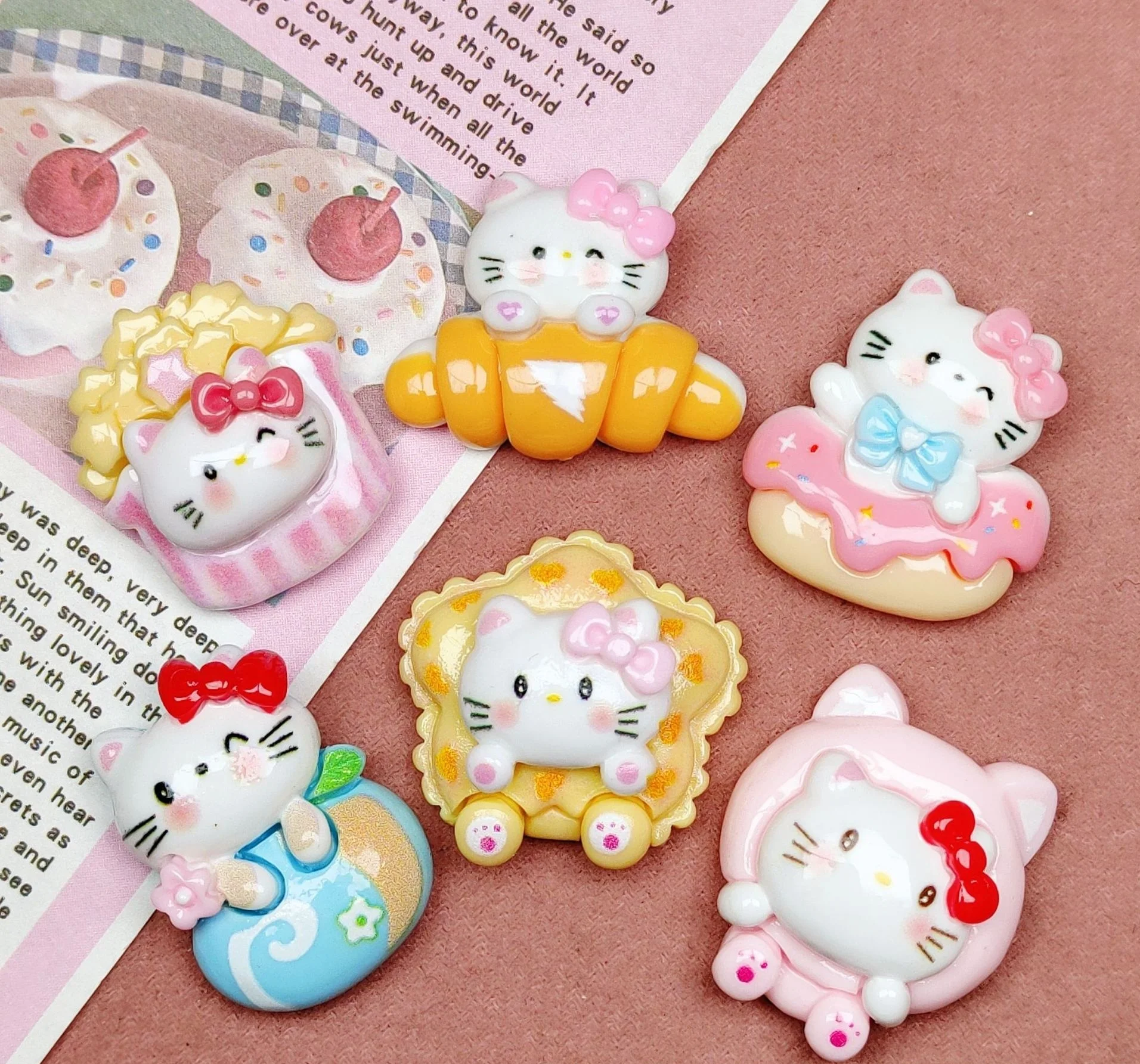 Colorful Cartoon Croissant Bakery KT Cat Popcorn Charms DIY Phone Case ...