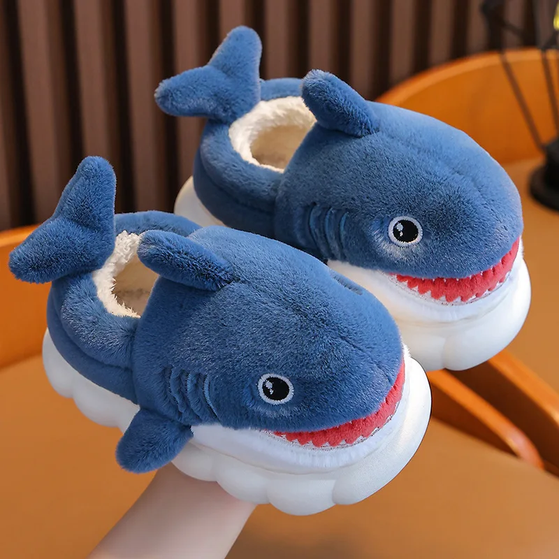 Cute Cartoon Kids Shark Cotton Slippers Winter Plush Slippers Indoor ...