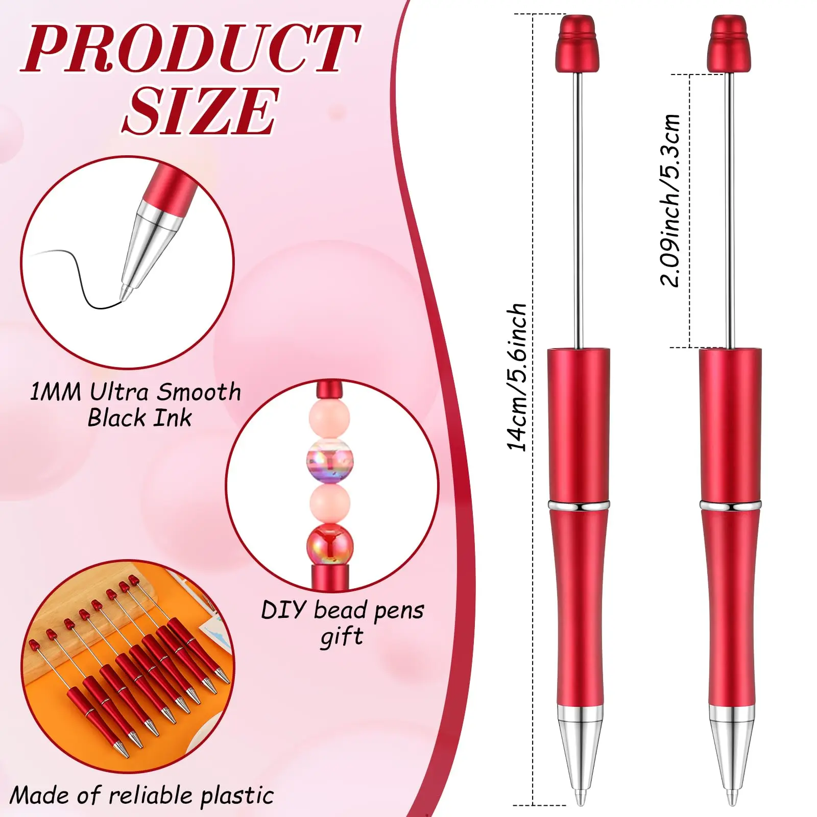 Bulk Plastic Ballpoint Pen Cute Cool DIY Black Ink Beaded Pen for ...