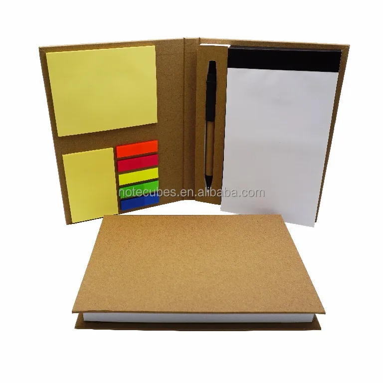 Kraft Cover Note Book with Sticky Notes & EVA Pen Holder Set