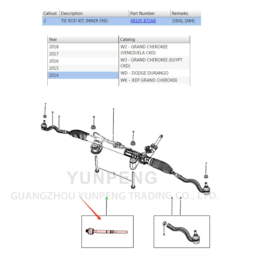 68105872AB Tie Rod KiT Inner End for Jeep Grand Cherokee WK 2011-2018 ...