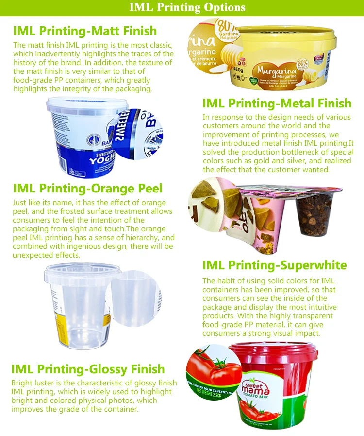 3 L Square IML Plastic Bucket Ice Cream Packaging PP Container IML ...