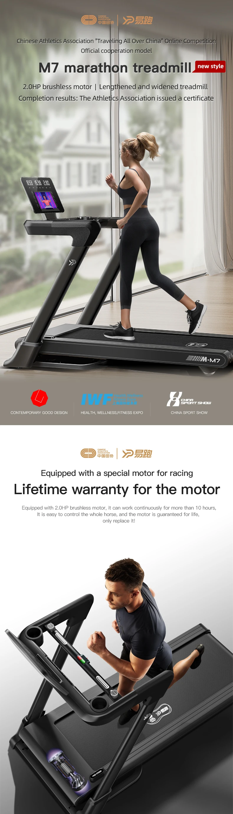 Ypoo New Design Motorized Fitness Treadmill M7 Electric 15% Incline Gym ...