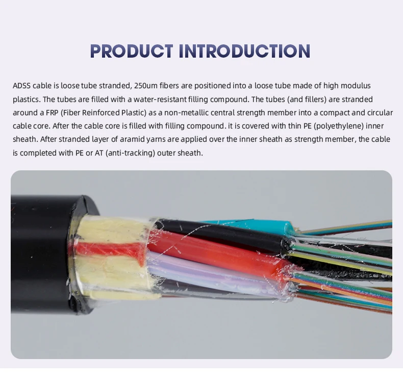 Outdoor Double Sheath With Yarn Armored Aerial Adss 48 Core Fibre Optic ...