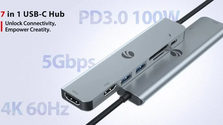 Vcom 7 Port Multiport Docking Station Data Expansion Usb3.0 Type-c ...