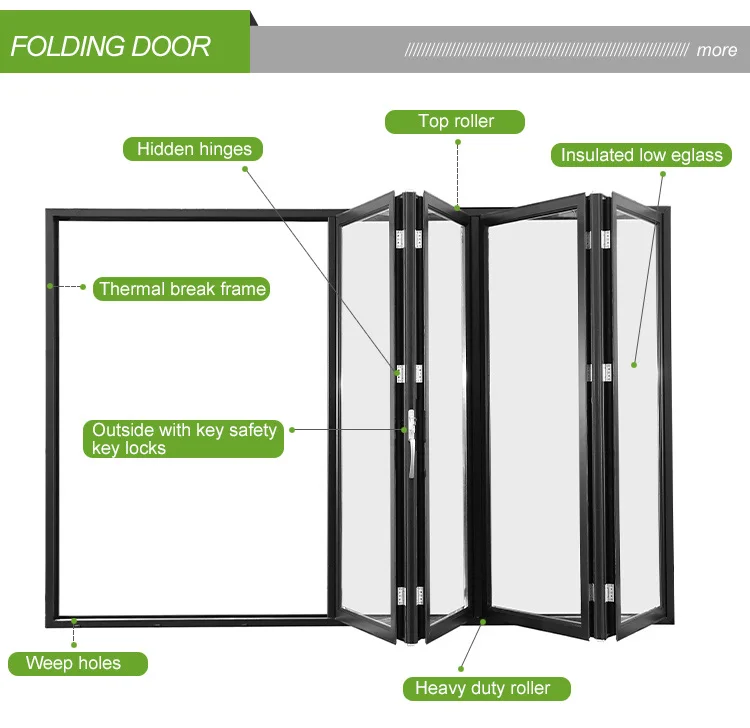 Double Vertical Sliding Accordion Folding Door System Design Waterproof Glass Foldable Aluminum ...