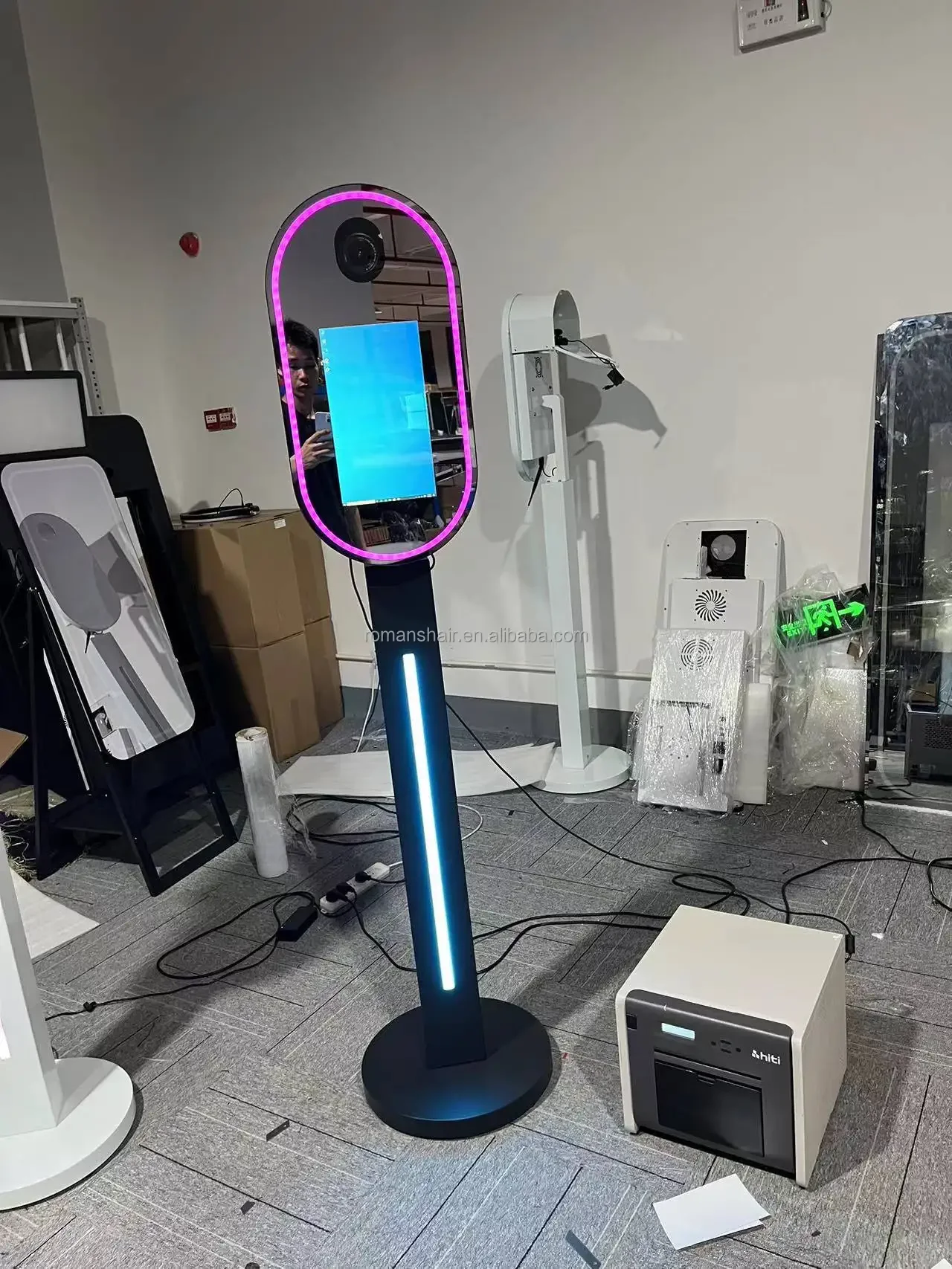 Oval DSLR Ipad Mirror Photo Booth with Flash and Umbrella Selfie Kiosk ...