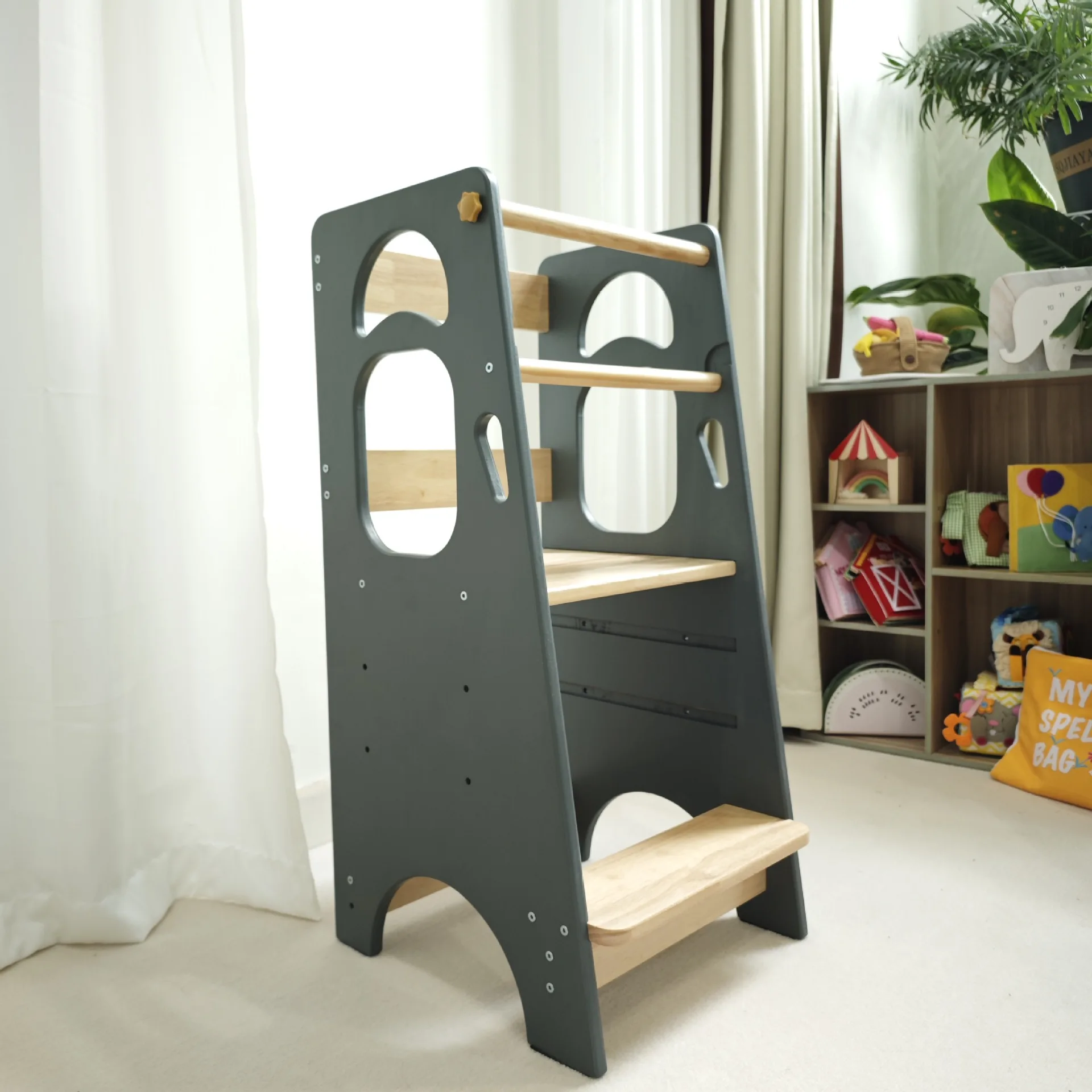 Kitchen Helper Step Stool Children Montessori Learning Tower Adjustable ...