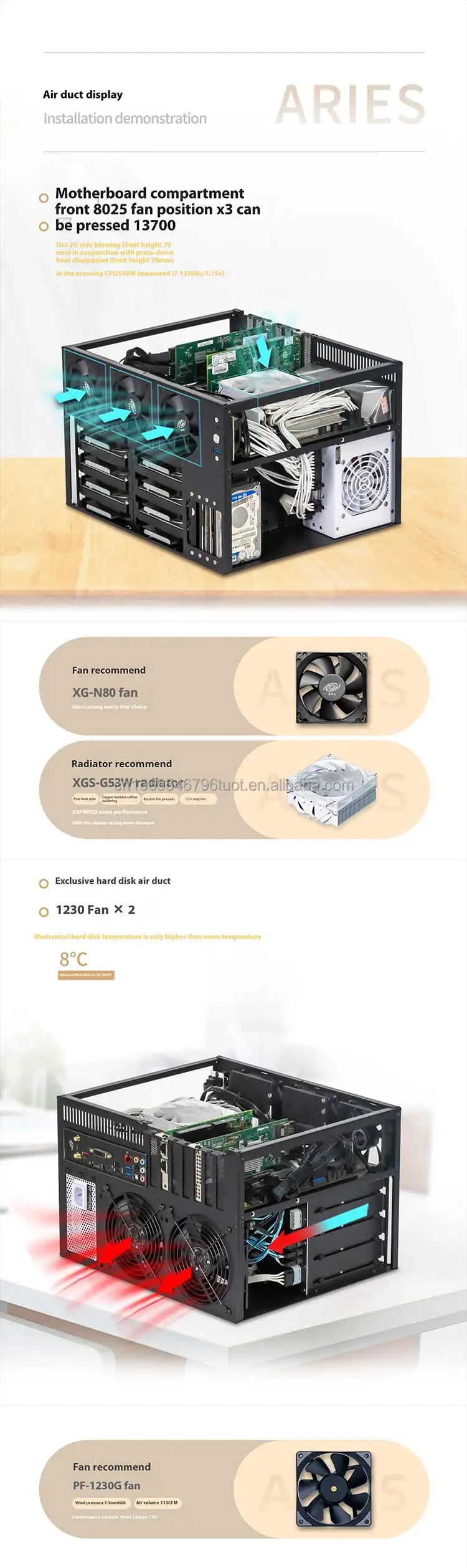 Aries 8-Bay NAS Chassis - Anodized Aluminum ATX Mid Tower Case with USB ...