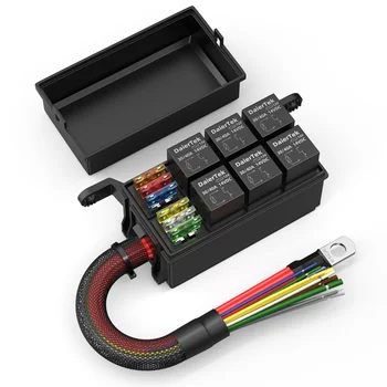 Daiertek 4 Pin Relay Socket 6 Slots Pre-wired Fuse Relay Box 6 Way Fuse ...