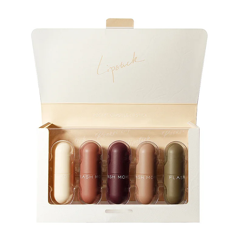 5 Colors Capsule Lipstick Set Mini Cute Matte Waterproof Long Lasting ...
