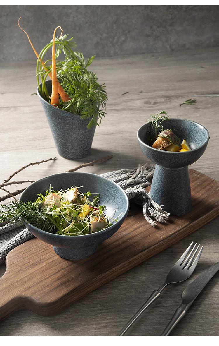 Rustic Matte Blue Porcelain Dinnerware Set for Restaurants & Hotels, OEM