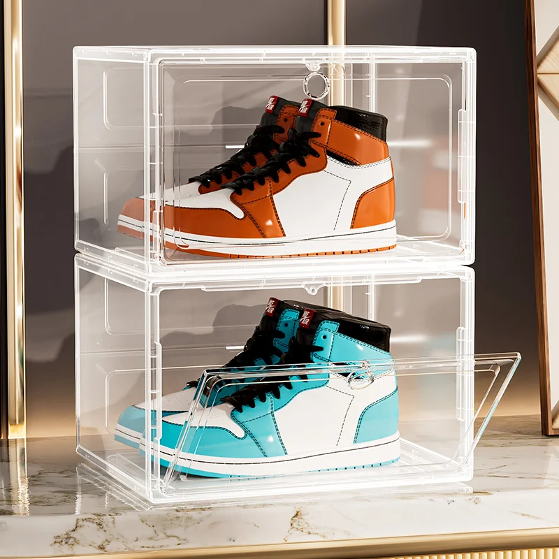 Side Drop Shoe Storage Box Large Bins Container Plastic Magnetic ...