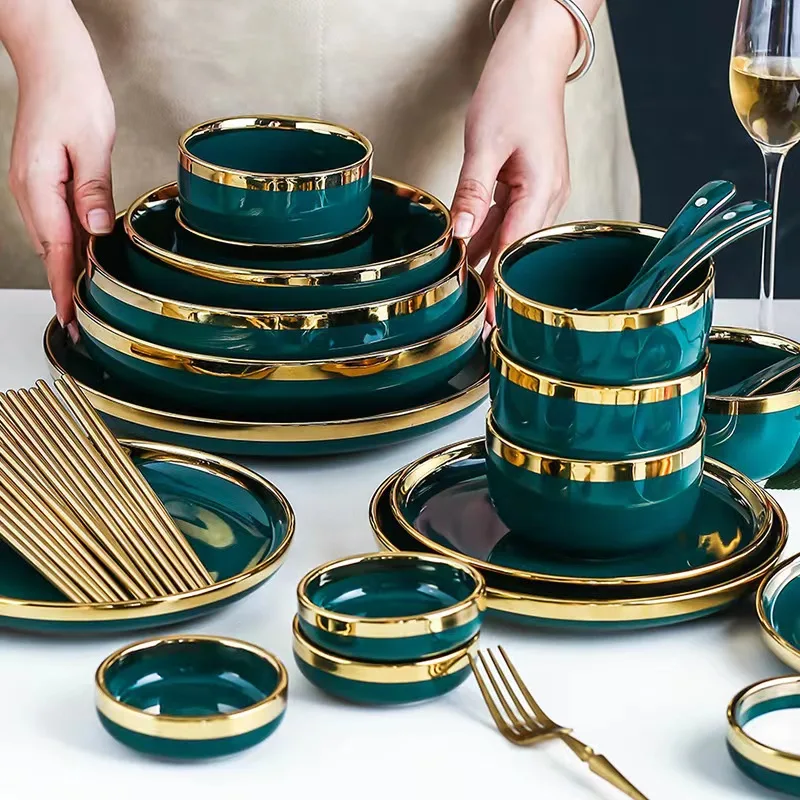Luxury Nordic Style Porcelain Gold Tableware Bowl Set