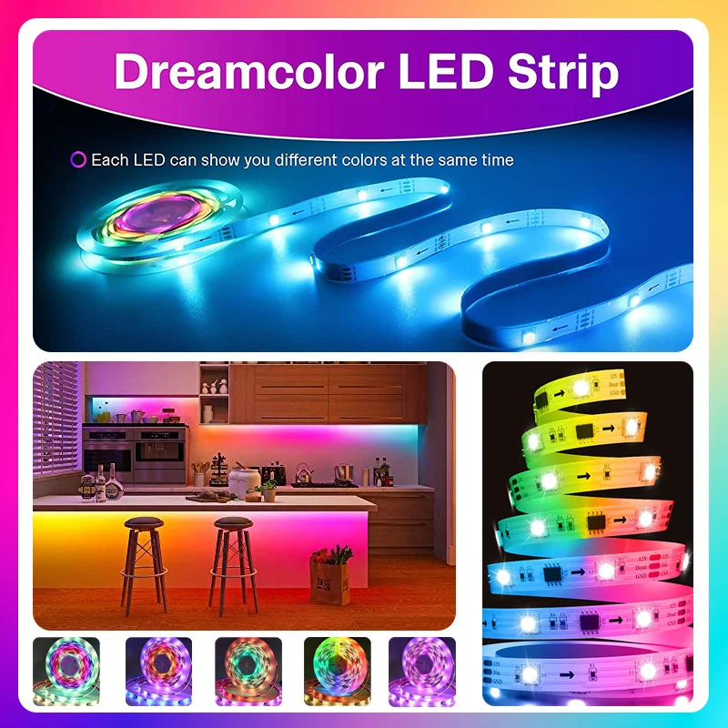 Tuya Addressable Led Strip Lights 65.6ft/20m Wi-fi Rgbic Light Strip ...