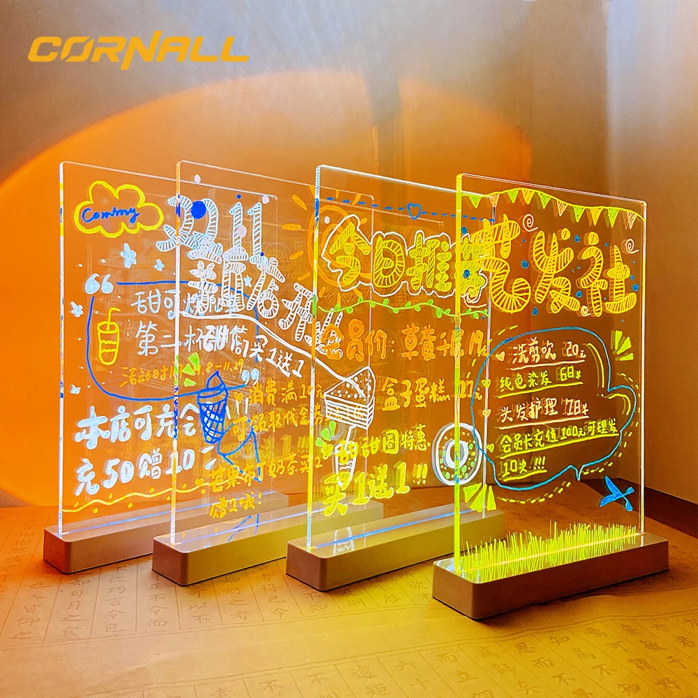 Custom Usb Luminous Base Acrylic Led Message Note Board Rewritable ...