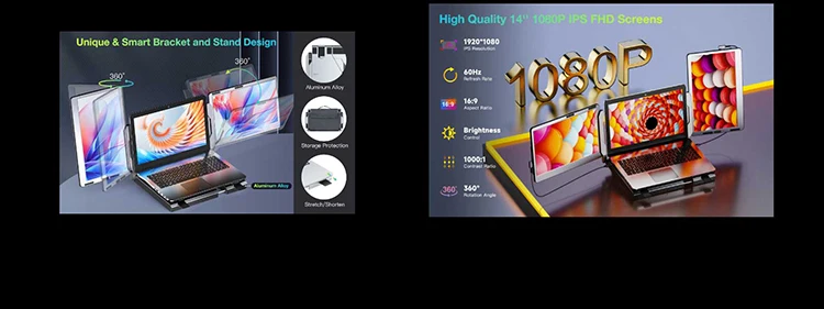 Triple Laptop Monitor Extender 360 Rotation F2 Portable Laptop Screen ...