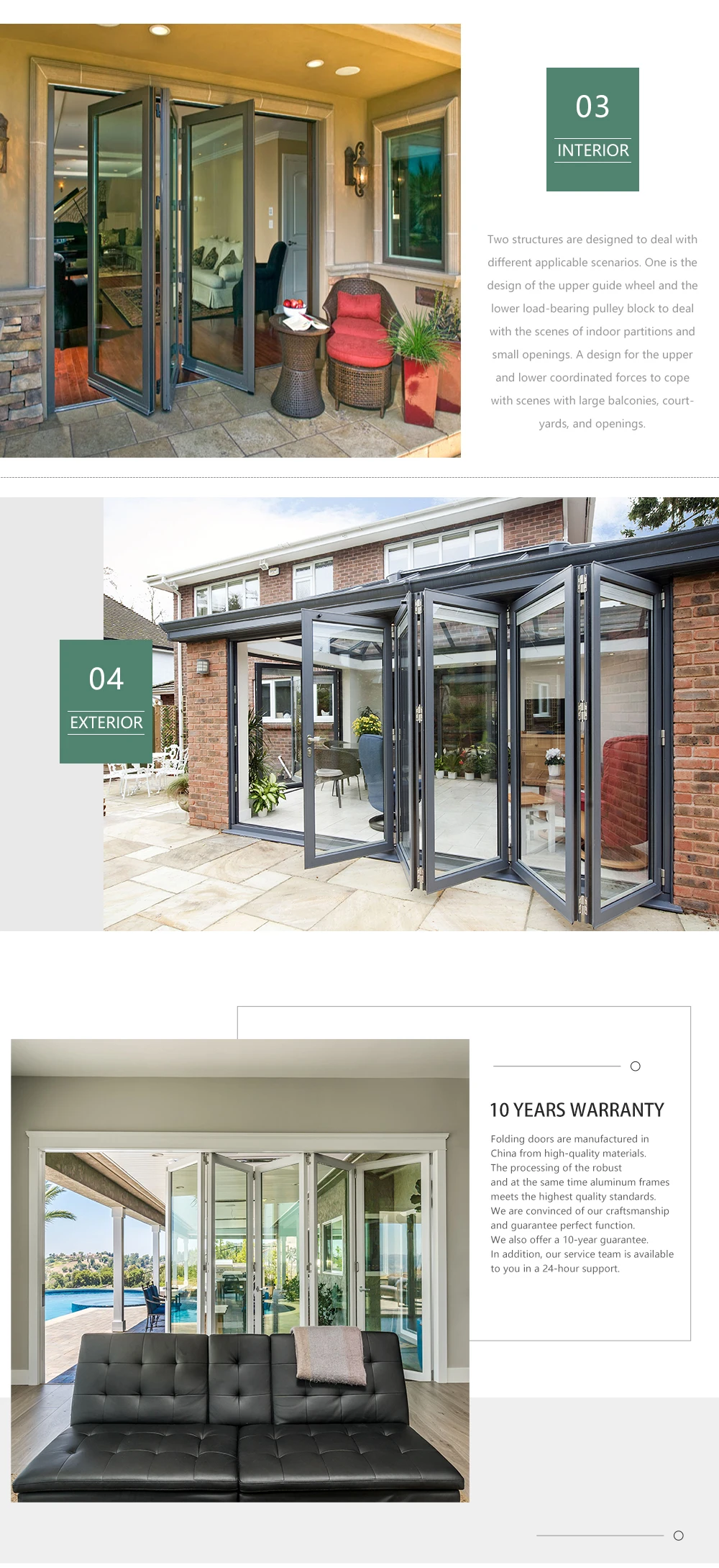 APRO Transparent Outdoor Accordion Weatherproof Bifold Door