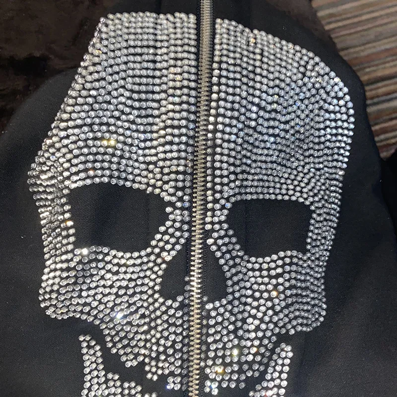 Custom 3d Puff Print Rhinestone Embroidery Zipper Sweater Coat Full ...