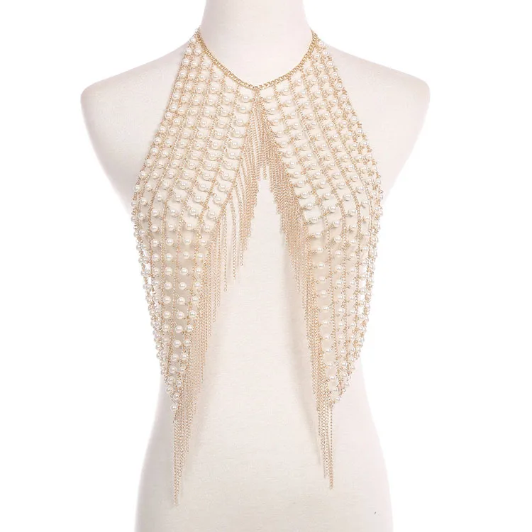 Fashion Sexy Pearl Tassel Body Chain Crop Top Necklace Fine Jewelry ...