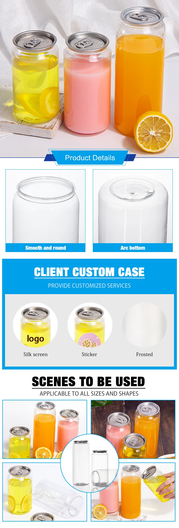 Customized Logo 250ml 330ml 500ml Transparent Plastic Juice Beverage ...