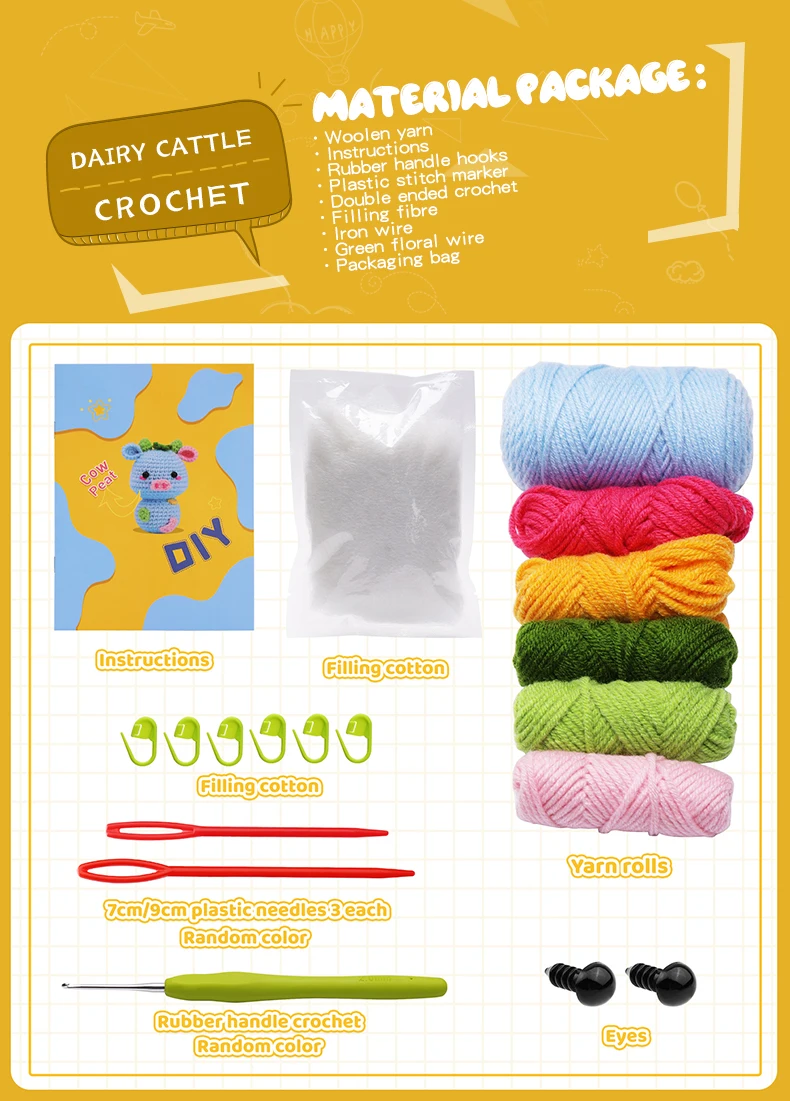 Diy Aluminum Crochet Kit Crochet Set Sewing Kit Animal Cow Crochet Kit ...
