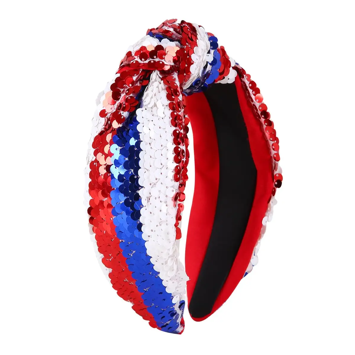 Luxury Sequin Designer Red White And Blue Glitter Fashion Knotted Hair ...