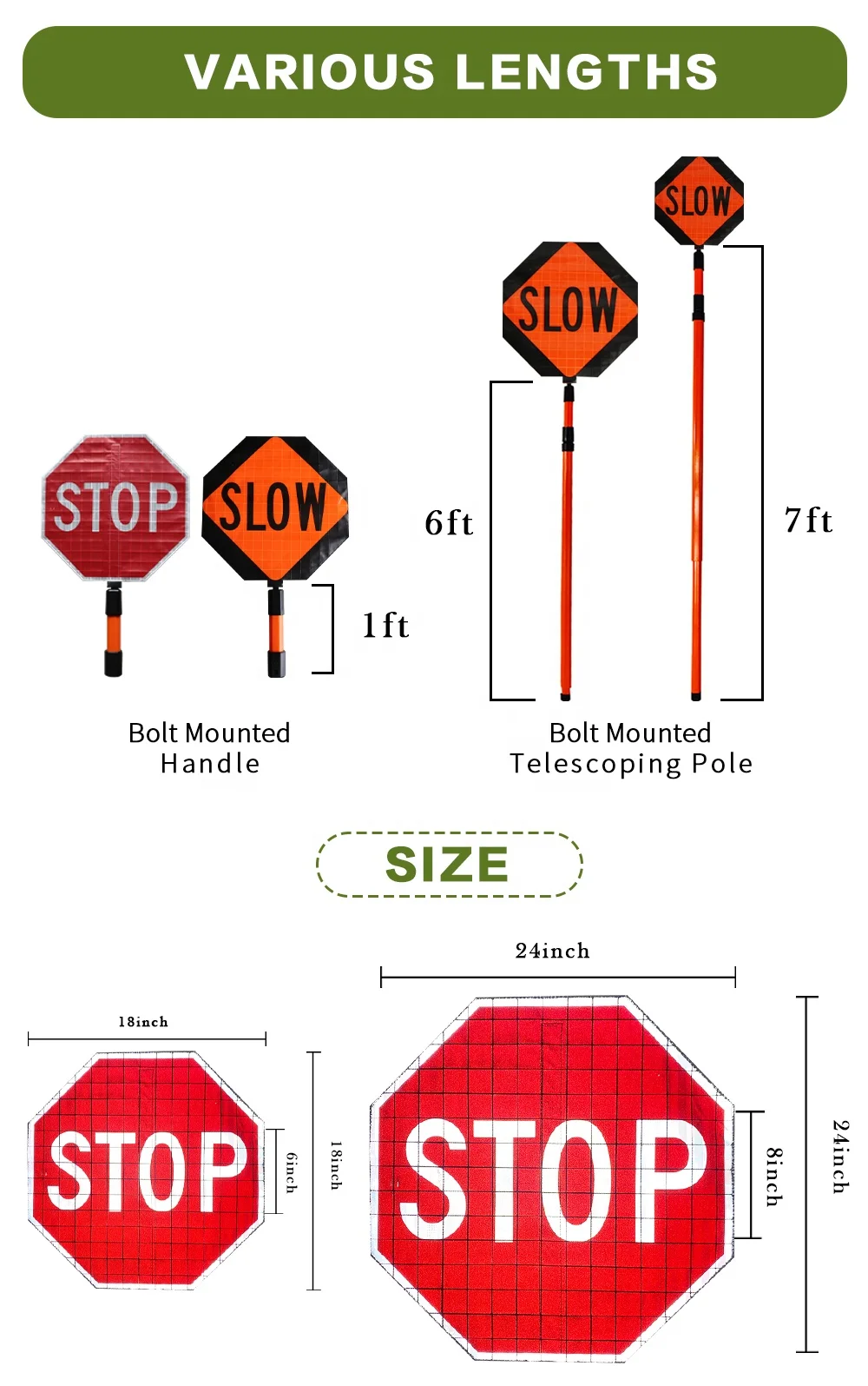 Flexible Road Stop Roll up Traffic Signs Stop / Slow Roll-Up Paddle ...