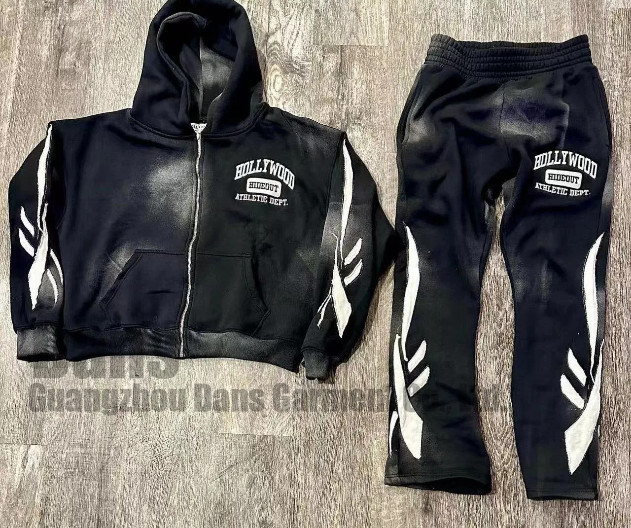 Custom Applique Patch Embroidery Jogger Tracksuits Acid Wash Sun Faded ...