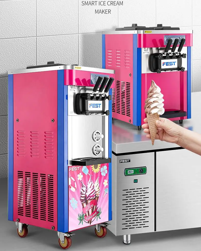 Three Color Ice Cream Machine Commercial Automatic Cone Sundae Vertical ...