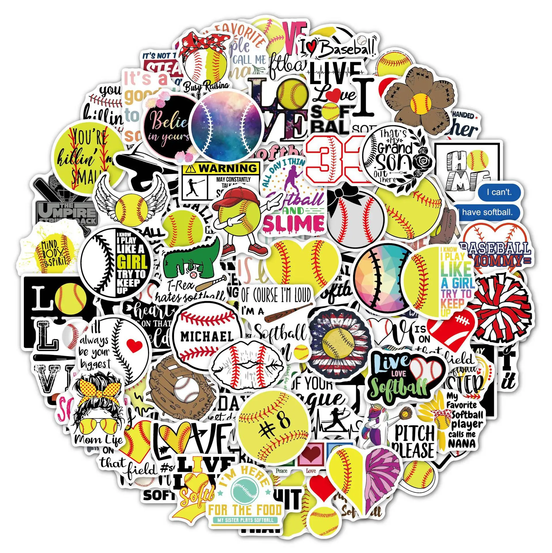 Softball Stickers Cute Vinyl Waterproof Laptop Skateboard Stickers ...