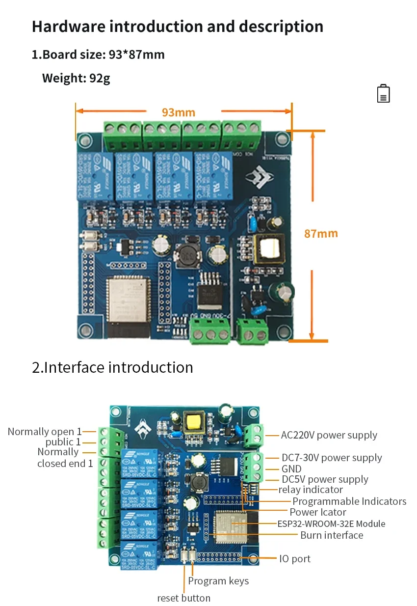 AC/DC Power Supply ESP32 Wifi BT BLE 4-Way Relay Module
