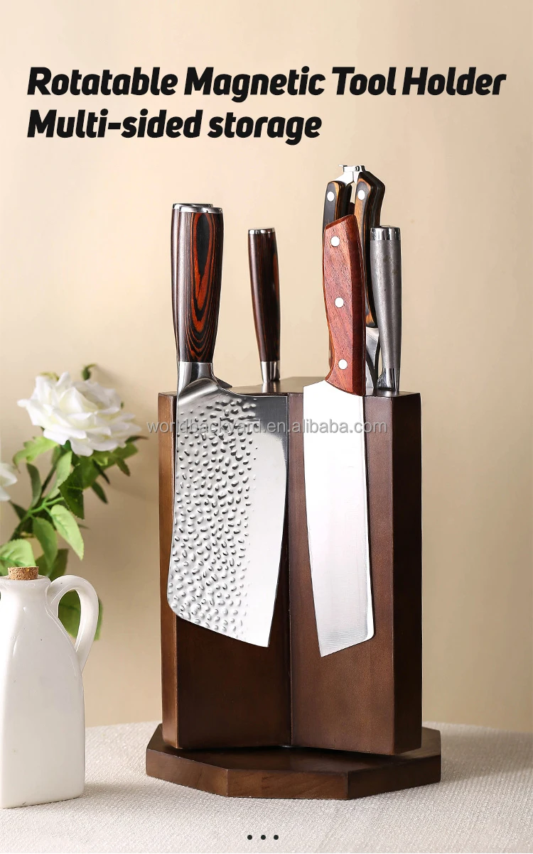 360 Octagan Rotated Acacia Magnetic Knife Stand Nice Workmanship Knife ...