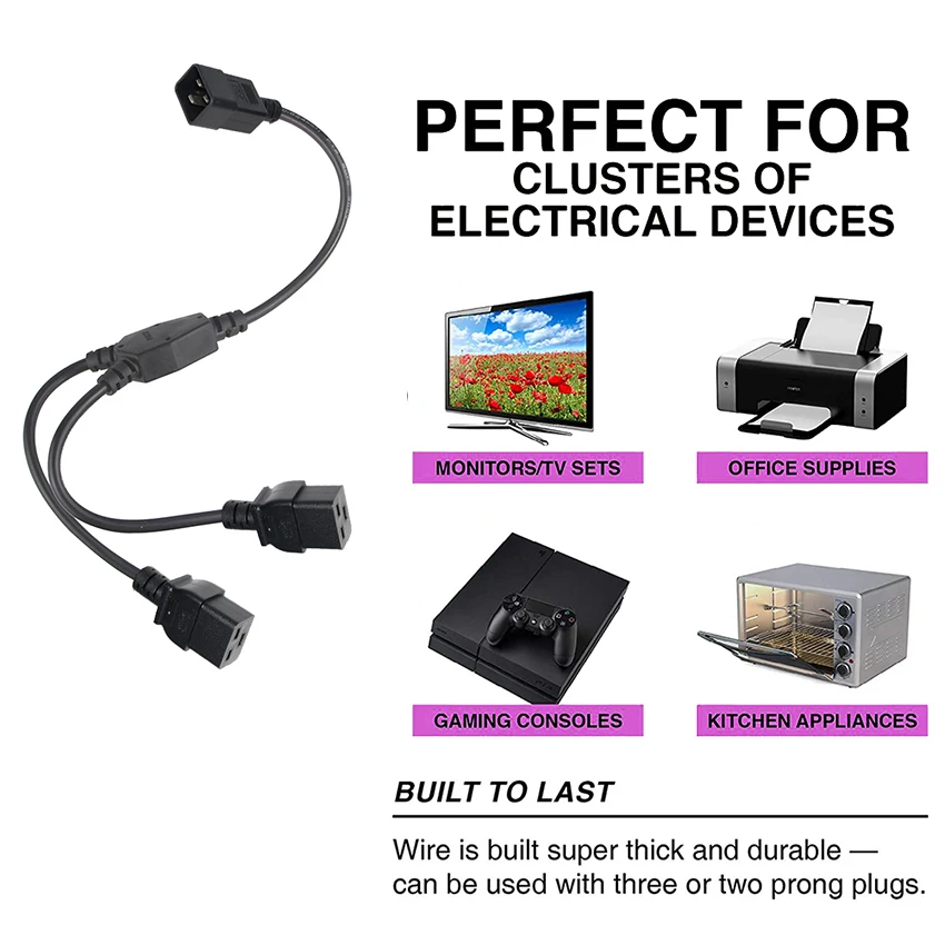 Iec C20 To 2 X Iec C19 Ac Us Uk Eu Au 3 Pin Ac Computer 2 In 1 Y ...