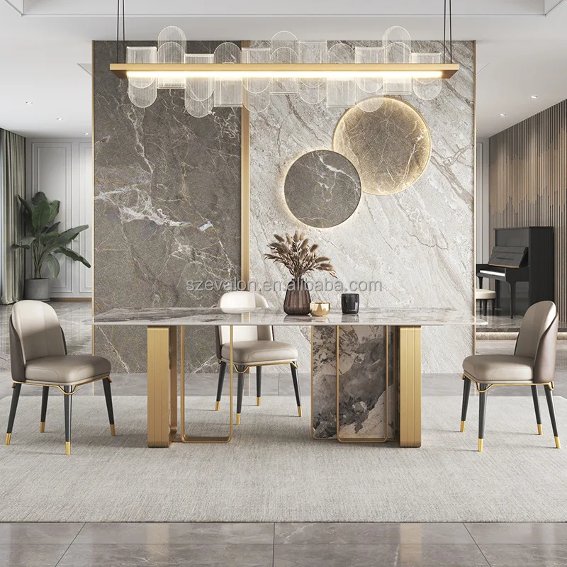 Luxury Modern Gold Metal Frame Marble Dining Table