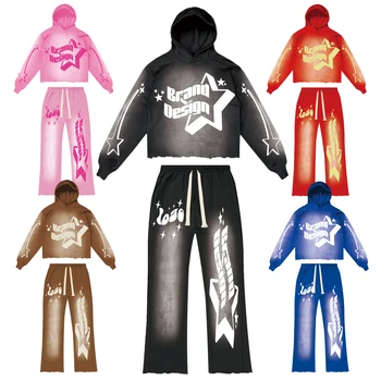 High Street French Terry Dtg Acid Wash Hoodie And Flared Sweats Jogger ...