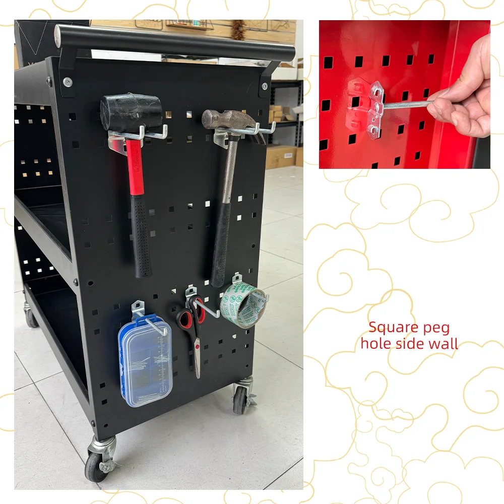 30\" Iron Three-Layer Mobile Tool Trolley Cart with Side Peg Board for ...