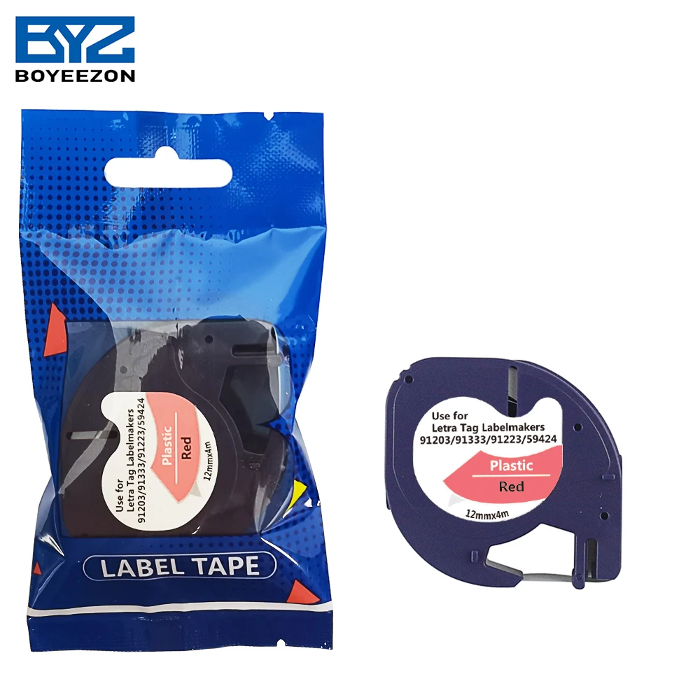 Compatible Dymo Letratag 91203 12 Mm Label Maker Tape Black On Red ...