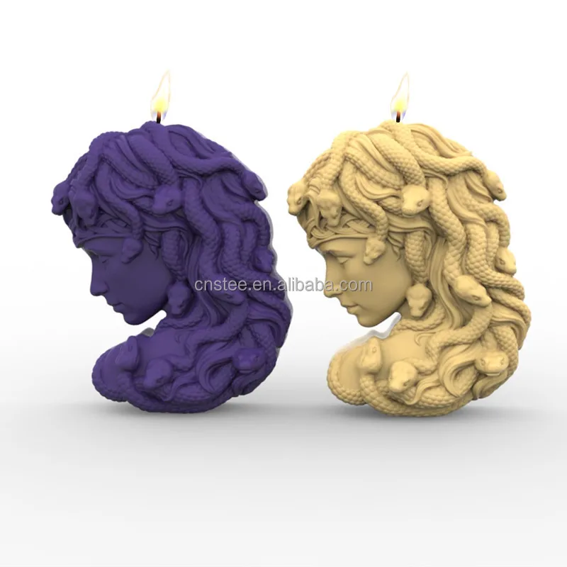 E-1001 Medusa Snake Head Woman Candle Mold Silicone Mold Mythology ...