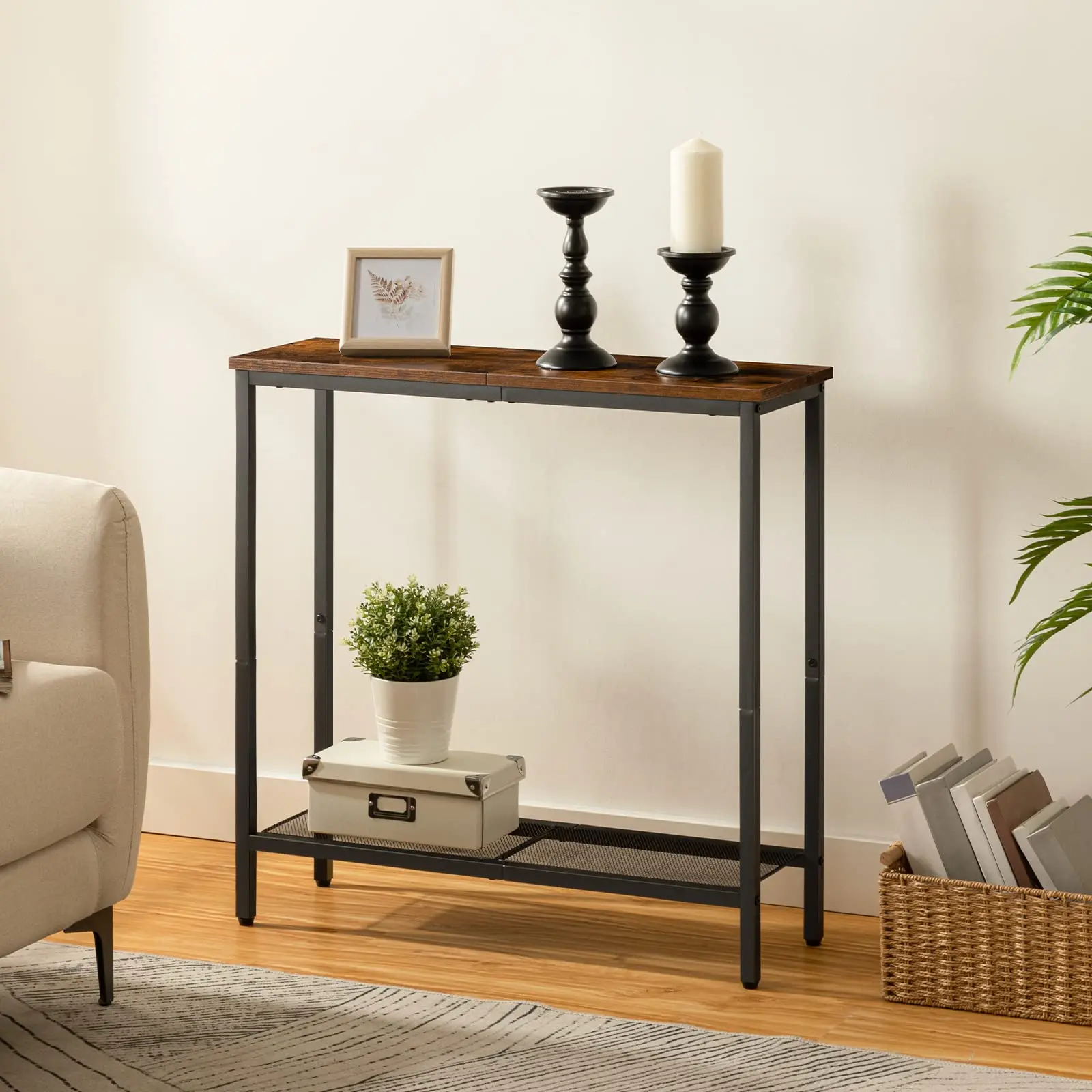 Acacia Wooden Narrow Console Table,Wood Small Entryway Table with Shelf ...