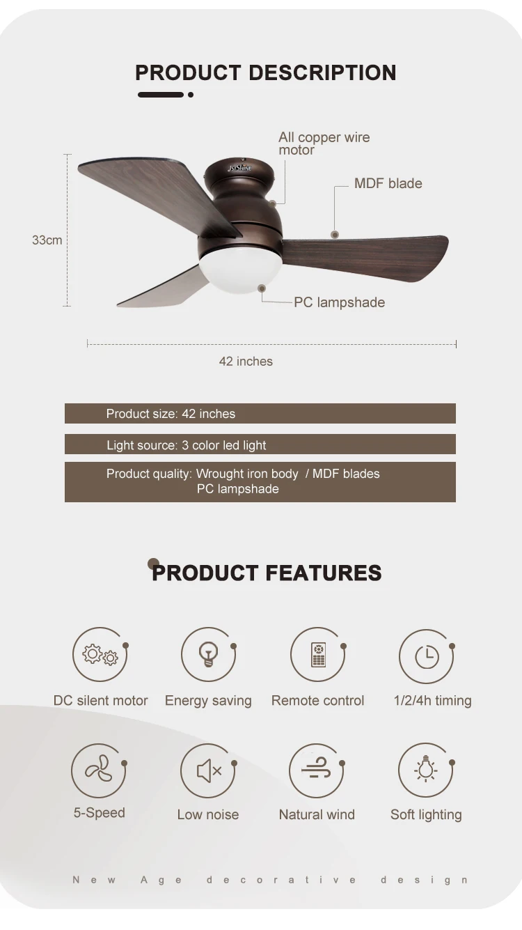 1stshine Ceiling Fan Wood Smart Remote Control 5 Speeds Led Ceiling Fan ...