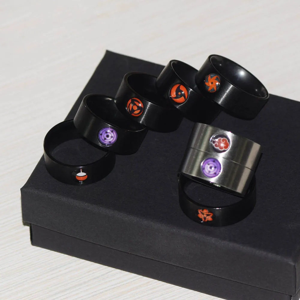 New Anime Rings Akatsuki Uchiha Sharingan Stainless Steel Ring Narutos ...