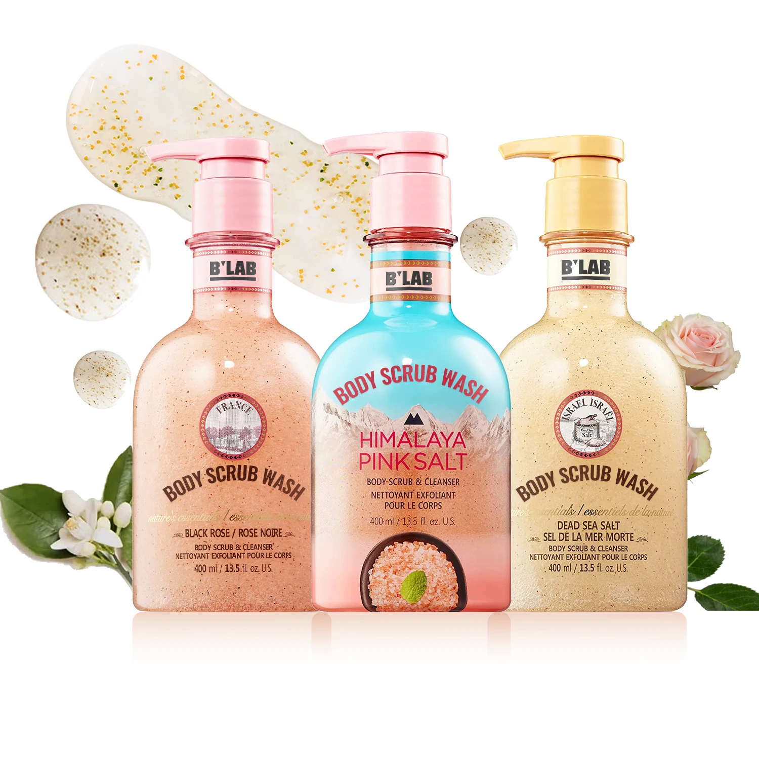 Body Wash & Scrub 2 In 1 Private Label Natural Exfoliating Rose Oil Dead Sea Salt Scrub Deep ...