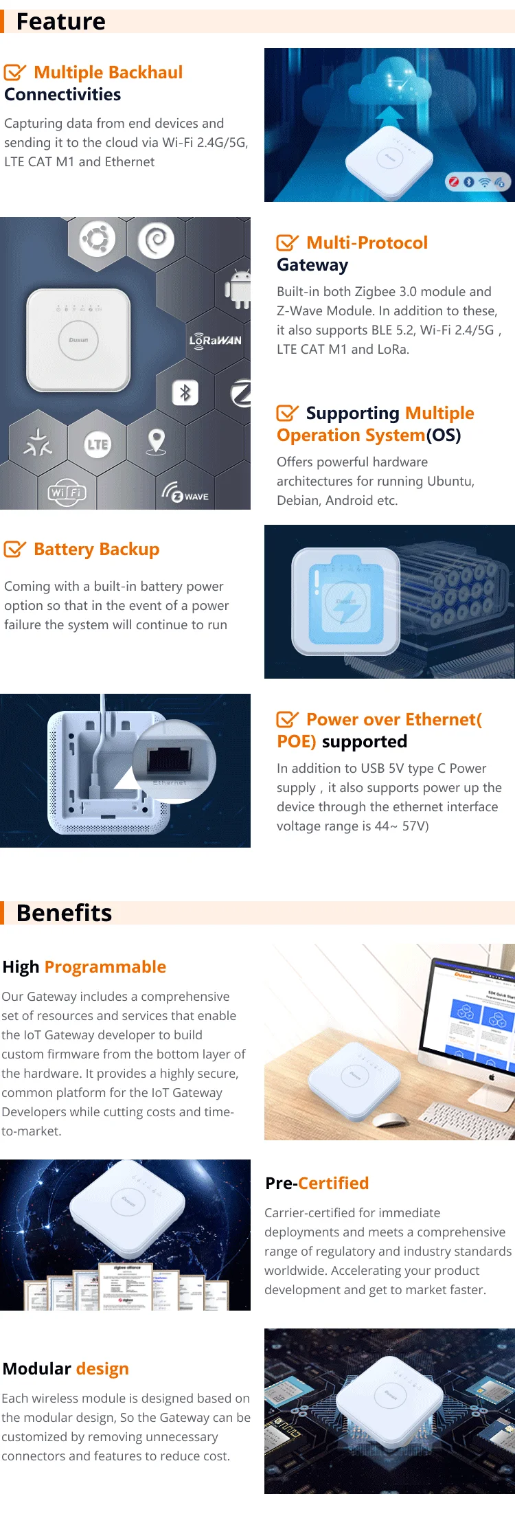 Dusun Rk3328 Z-wave Wifi Ble Zigbee Lorawan Hub 4g Lte Catm1 Iot Ceiling Edge Computing Gateway ...