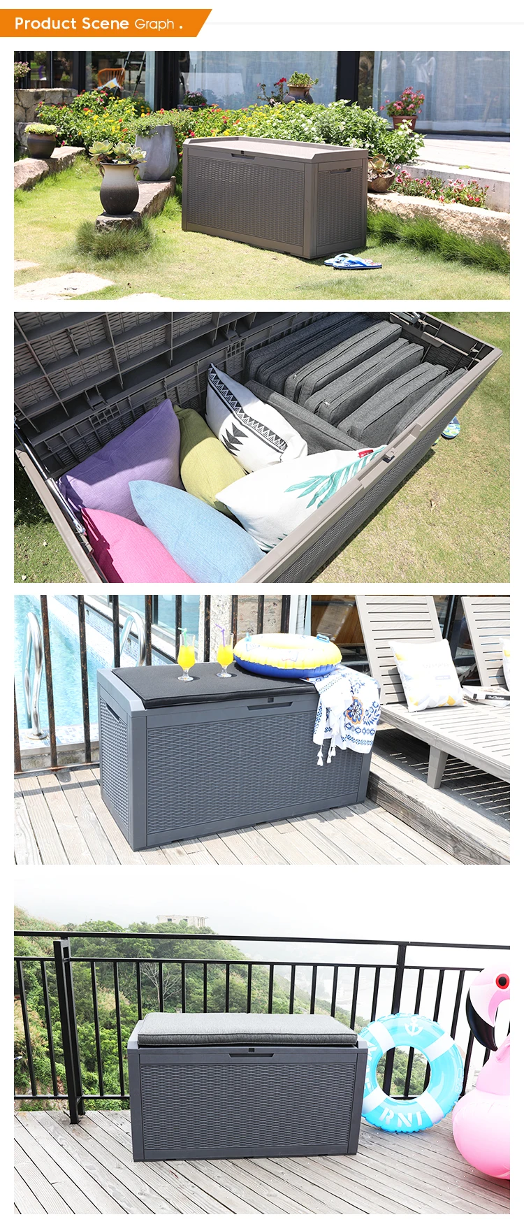 380L/100Gal Lockable Outdoor Patio Multipurpose Storage Box with Gas ...