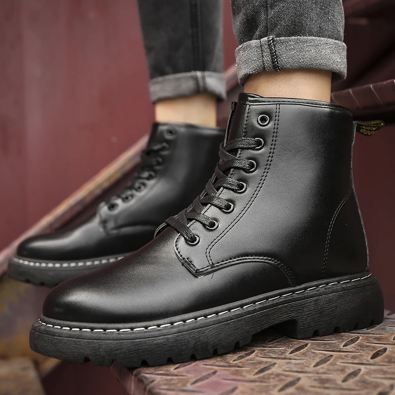 Wholesale Walking Leather Hard-wearing Waterproof Boots Black Glossy ...