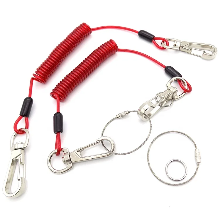 3.2mm Red coil tether tool lanyard with swivel hook For Spanner ...