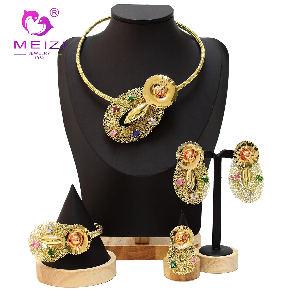 MEIZI Jewelry Fashion Gold Plated Flower Jewelry Sets for Women Tend ...