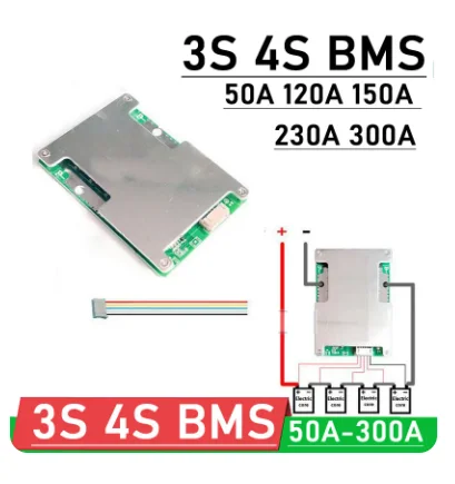 3S 4S BMS 12V 50A 120A 150A 230A 300A 18650 Li-ion LifePo4 Lithium ...