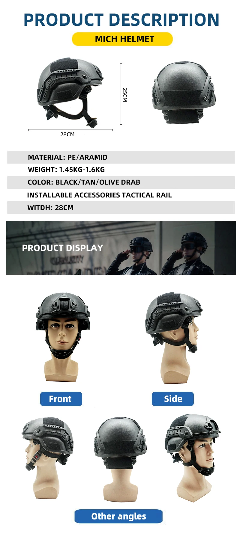 Mich Tactical Helmet Oem Durable Safe Pe Helmet With Ear Protection ...